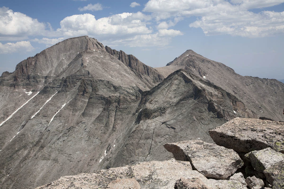 Granite glaciated peaks: Longs, Pagoda, Meeker. Rocky Mountain ...